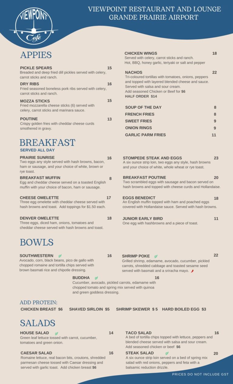 Viewpoint Restaurant & Lounge Menu - Grande Prairie Airport